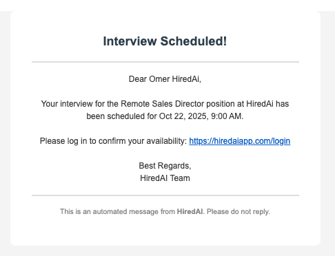 Email Status Updates & Job Invites | HiredAI Communication